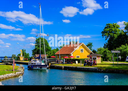 Berg, Sweden - June 20, 2016: The famous Gota canal lock steps as seen ...