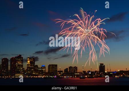 Boston Harborfest Independence Day celebration sunset fireworks show in ...