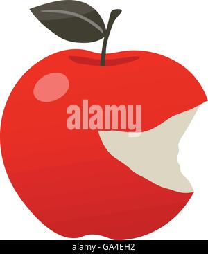 Green juicy bitten apple. Apple eaten cartoon image art. Hand drawn ...