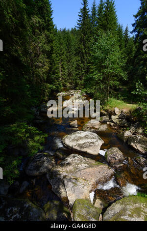 Arbesbach pedestrian bridge at waterfall Höllfall stream Großer Kamp at ...