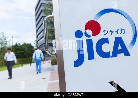 A JICA signboard on display outside its Ichigaya building in Tokyo on ...