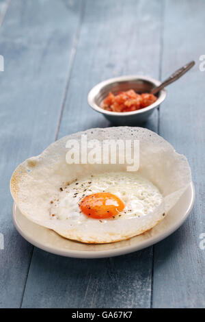Traditional Sri Lankan breakfast, Egg Hopper, Dal, Coconut Sambul, Roti ...