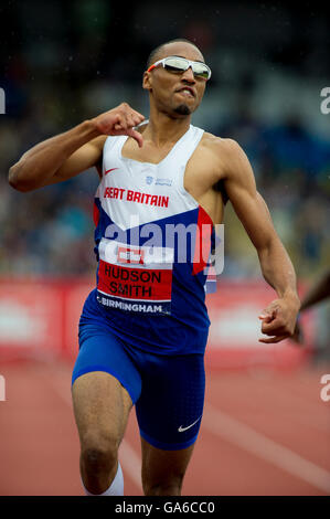 Zharnel Hughes celebrates winning the Mens 200m final at the UK ...