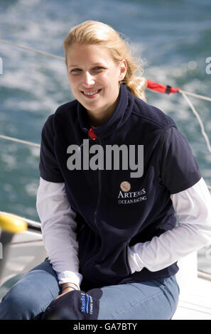 Lady Gabriella Windsor aboard the Open 60 yacht Artemis during the ...