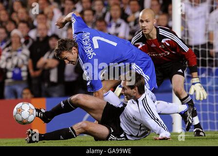 Chelsea's Andriy Shevchenko battles for the ball with Barcelona's ...