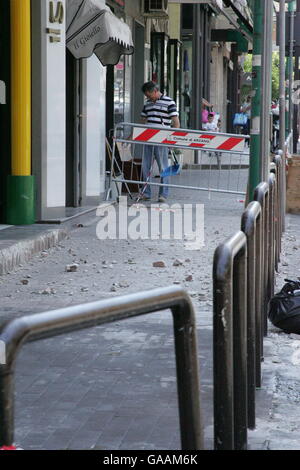 Fallen rubble from a building cornices in Arzano. Falling rubble from a ...