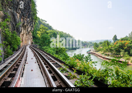 The Death Railway bridge at Krasae Cave in Kanchanaburi, Thailand Stock ...