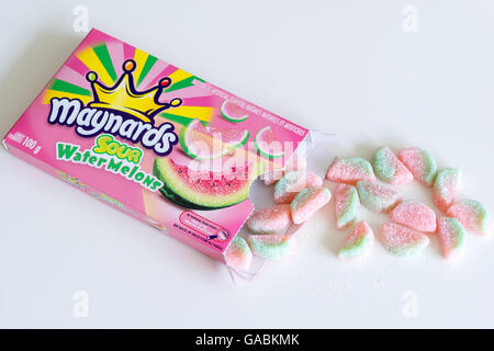 A box of Maynards Sour Watermelons candy. Canadian packaging shown ...