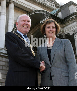 The Lord Mayor of Belfast, Councillor Jim Rodgers shows His Excellency ...