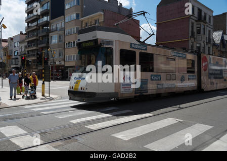 The Coastal Tram (Kusttram) and tramlines in the Belgian coastal town ...