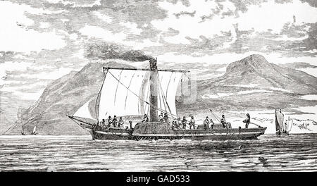 The first passenger paddle steamer, Henry Bell's P S Comet, on the ...