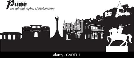 Pune India city skyline vector silhouette illustration Stock Vector ...
