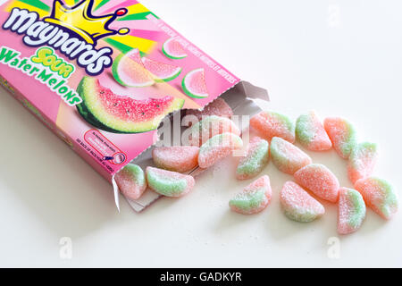 A box of Maynards Sour Watermelons candy. Canadian packaging shown ...