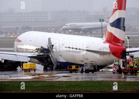 A general view of the crashed British Airways Boeing 777 plane at ...