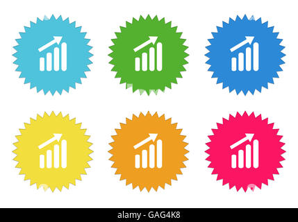 Set of colorful stickers icons with success symbol in blue, green ...