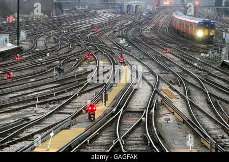 An aerial view of Clapham Junction railway station in London. One of ...