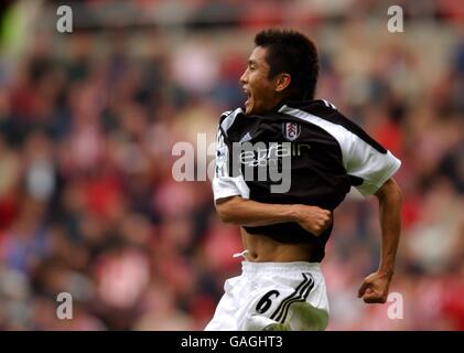 Fulham's Junichi Inamoto celebrates after scoring the opening goal ...
