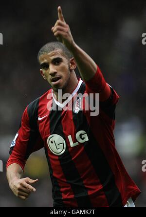 Fulham's Hameur Bouazza celebrates after his shot deflected off Derby ...