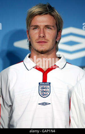 England captain David Beckham models England's new away kit for the ...