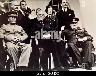 Roosevelt, Stalin and Churchill meeting at the Tehran Conference in ...