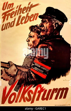 World War 1. German recruiting poster showing a German soldier with ...