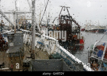 Thousands of fishing boats stay in the port to escape the stormy ...