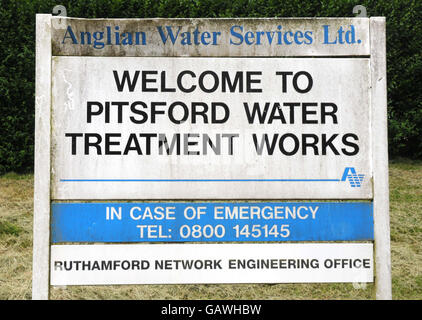 Anglian Water treatment works sign at Stambridge, Rochford, Essex, UK ...