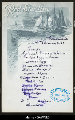 A breakfast served aboard the S.S. Westernland, a ship operated by the ...