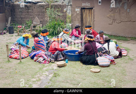 Traditional Quechua Wedding Ceremony. Indigenous woman putting confetti ...