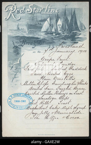 A breakfast served aboard the SS Friesland, a ship of the Red Star Line ...