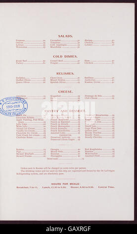 A dinner menu from the Northern Steamship Company aboard the Steamship ...