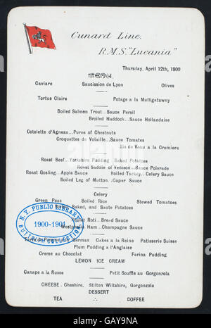 A formal dinner event aboard the RMS Lucania, a luxury ocean liner ...