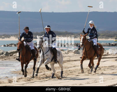 Previously unissued photo of polo players warming up on Sandbanks beach ...