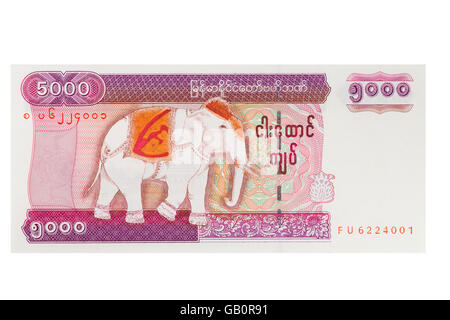 Myanmar five thousand Kyat note on a white background Stock Photo - Alamy