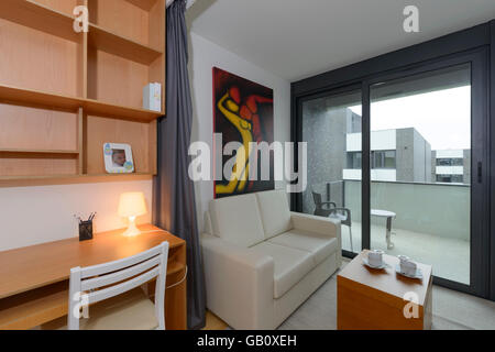 Small balcony interior in modern apartment building in new house Stock ...