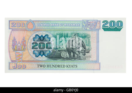 Myanmar two hundred Kyat note on a white background Stock Photo - Alamy