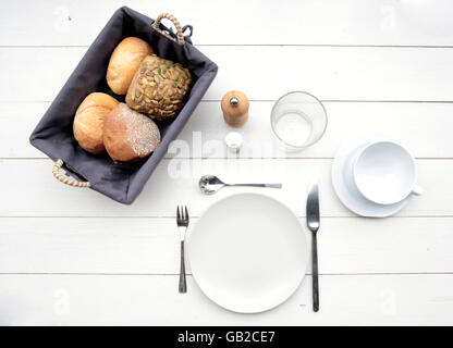 delicate breakfast at a white table with different ingredients Stock ...