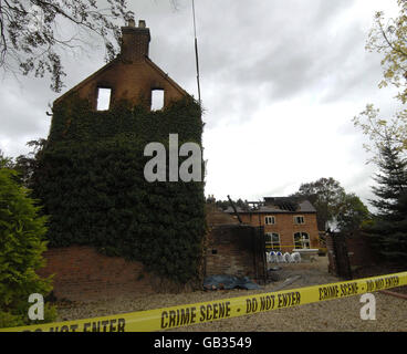 The burnt out family mansion, Osbaston House, of millionaire ...
