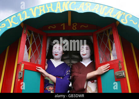 (left to right) Miehina and Fulcuwaka, two ornately costumed Geishas ...