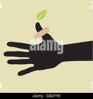 Damaged hand with medical bandage. First aid measure for injured hand ...