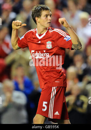 DANIEL AGGER CELEBRATES GOAL LIVERPOOL V MANCHESTER UNITED ANFIELD ...