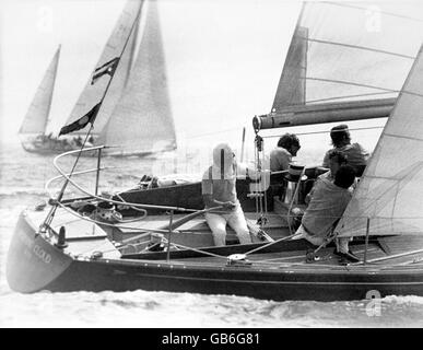Prime Minister Edward Heath sailing his new yacht, Morning Cloud, after ...