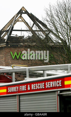The remains of a Waitrose supermarket in Banstead, Surrey, which has ...