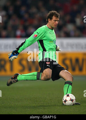 Goalkeeper Jens Lehmann, VfB Stuttgart, in front of advertising for the ...