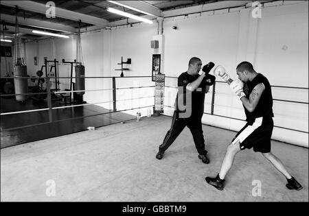 Boxer Tony Bellew trains in the ring of Arnies Gym belonging to former ...