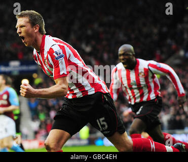 Sunderland's Danny Collins celebrates his goal during the Barclays ...
