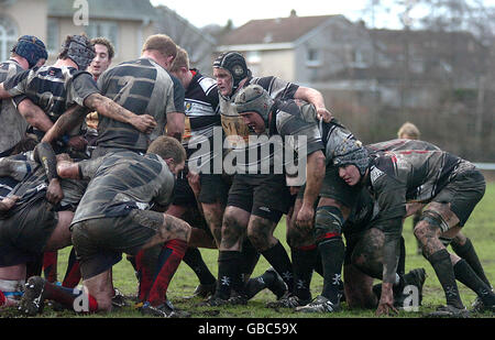 The two teams contest a scrum during the Gallagher PREM match at the ...