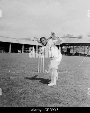 New action picture of Basil Butcher (British Guiana), right-hand bat ...