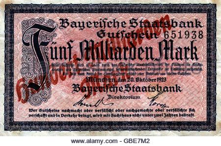 A one hundred thousand Reichsmark note, issued by the Weimar Republic ...