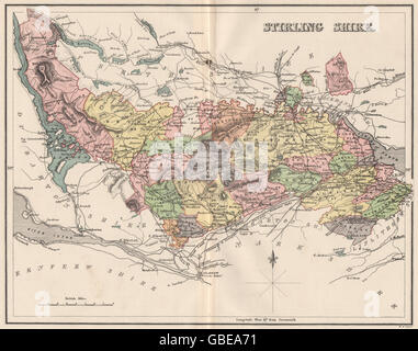 STIRLINGSHIRE antique county map. Parishes. Loch Lomond. Scotland ...